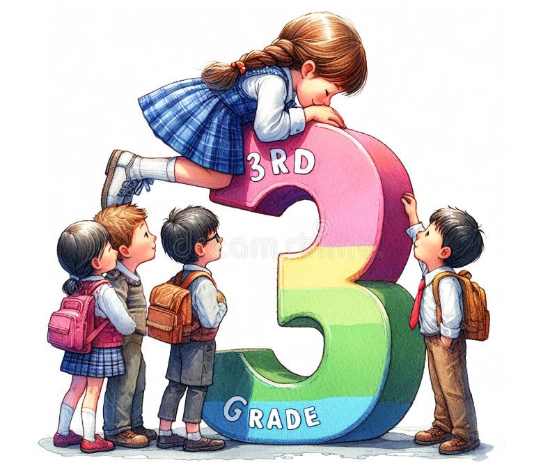 Student Boys and Girls Back To School, 3rd Grade Stock Illustration ...