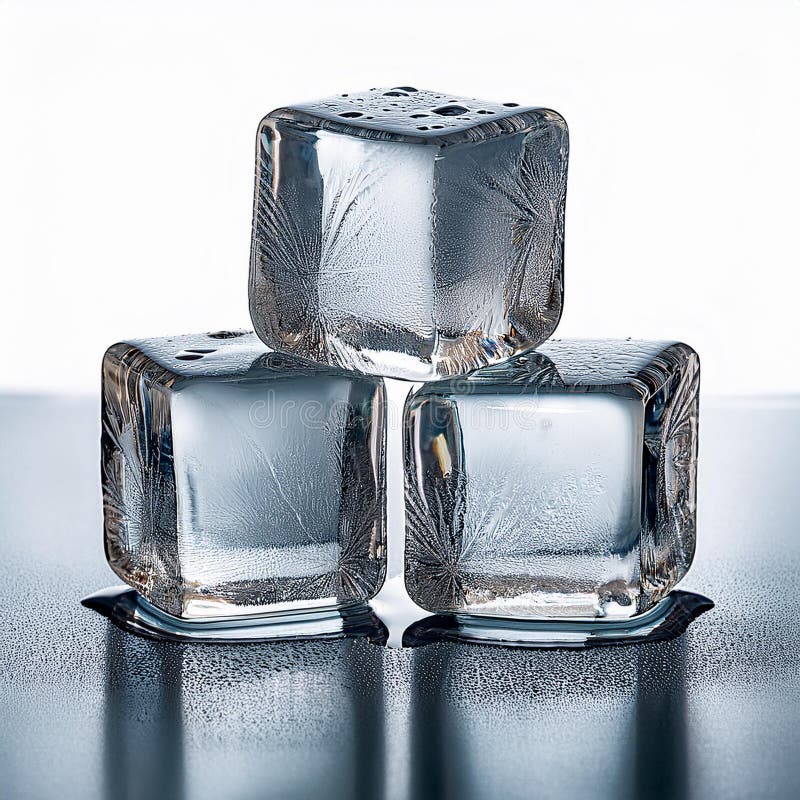 Three Ice Cubes on Glass Table. Isolated on White Stock Illustration ...