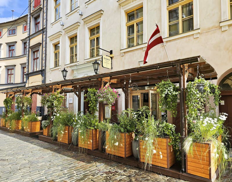 Open Veranda with Summer Flower Beds of the Dome Restaurant in the Riga ...