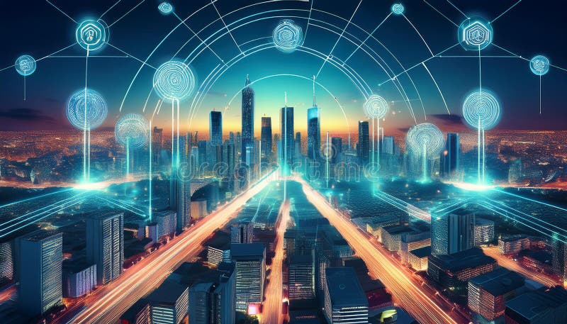 Smart City Technology with Futuristic Graphic of Digital Data Transfer ...