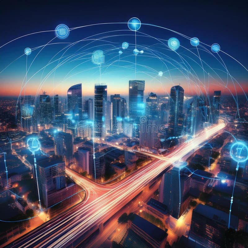 Smart City Technology with Futuristic Graphic of Digital Data Transfer ...