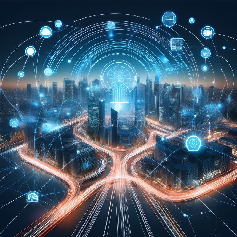 Smart City Technology with Futuristic Graphic of Digital Data Transfer ...