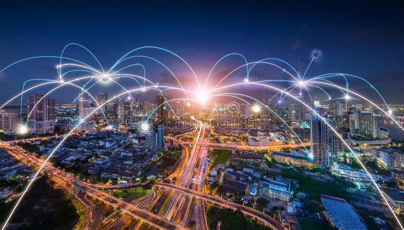 Smart City Technology with Futuristic Graphic of Digital Data Transfer ...