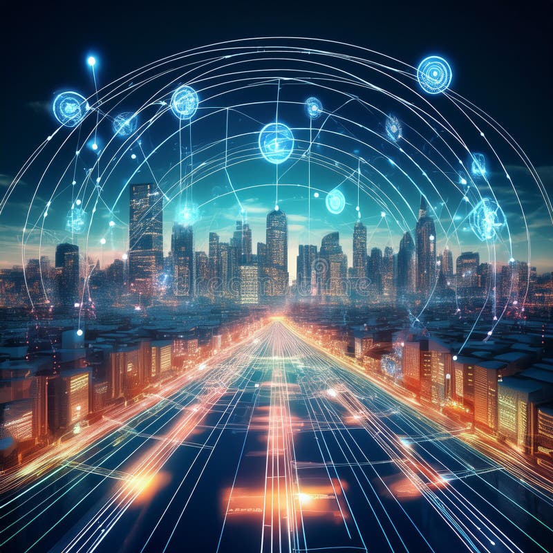Smart City Technology with Futuristic Graphic of Digital Data Transfer ...