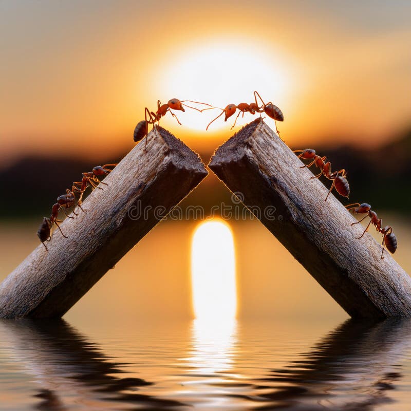 Team of Ants Work Constructing Bridge, Teamwork. Team of Ants ...