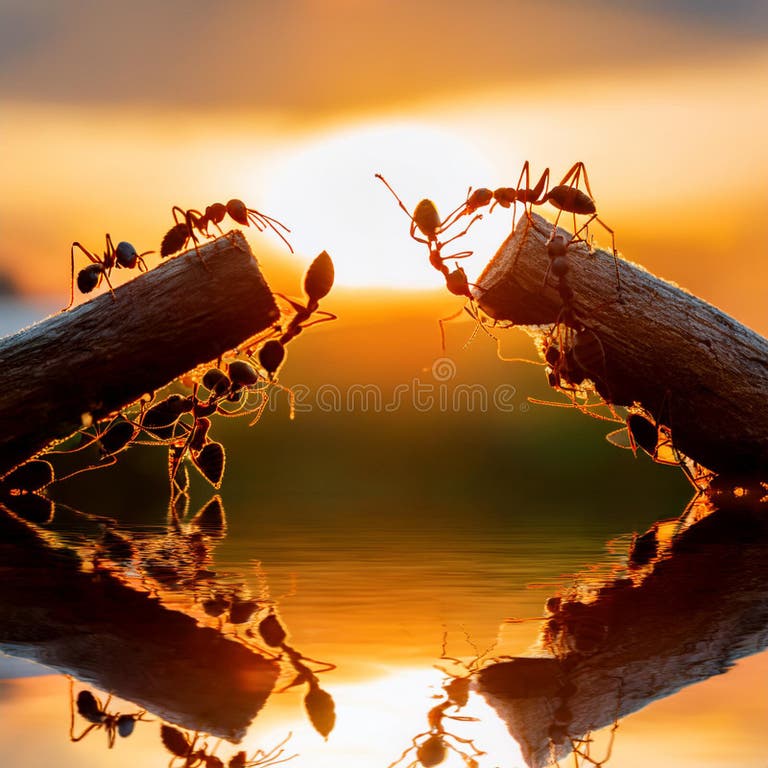 Team of Ants Work Constructing Bridge, Teamwork. Team of Ants ...