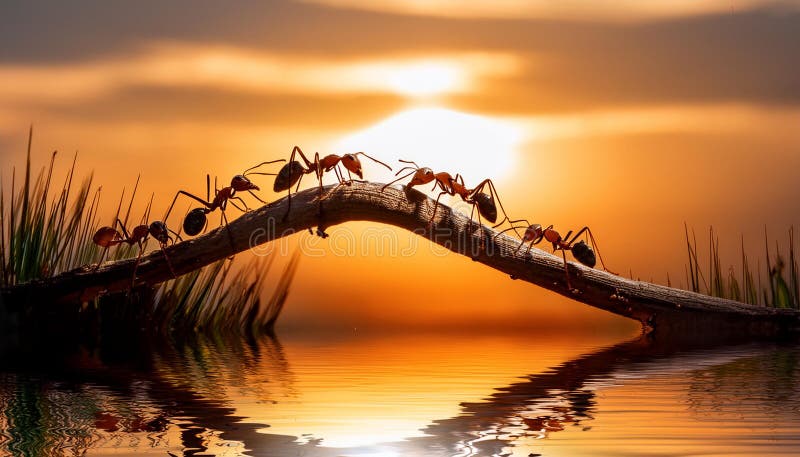Team of Ants Work Constructing Bridge, Teamwork. Team of Ants ...