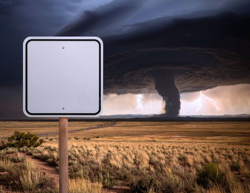 Blank White Street Sign Isolated on a Field during Tornado Season Stock ...