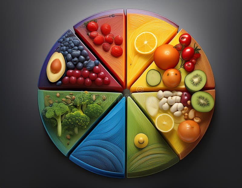 Colorful Pie Chart Illustrating a Balanced Diet with Nutritional ...