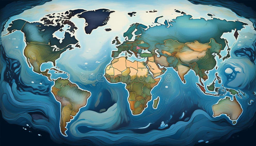Detailed Map Illustrating Global Water Distribution and Regional ...