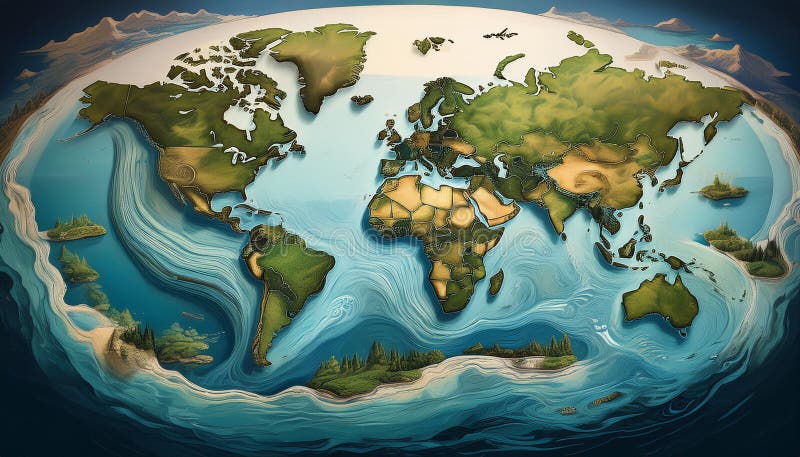 Detailed Map Illustrating Global Water Distribution and Regional ...