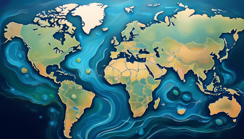 Detailed Map Illustrating Global Water Distribution and Regional ...