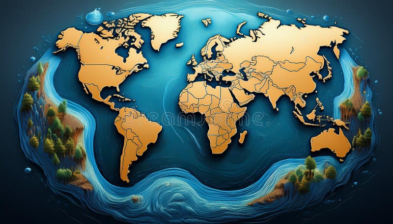Detailed Map Illustrating Global Water Distribution and Regional ...