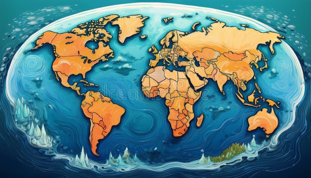 Detailed Map Illustrating Global Water Distribution and Regional ...