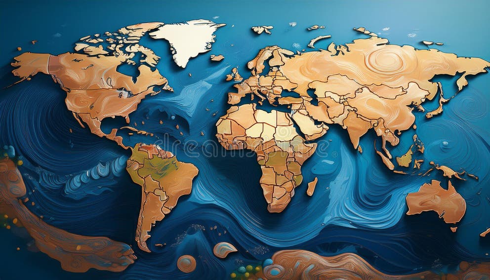 Detailed Map Illustrating Global Water Distribution and Regional ...
