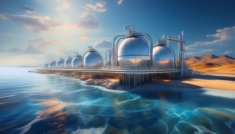 Futuristic Desalination Plant on the Coast Illustrating Advanced ...