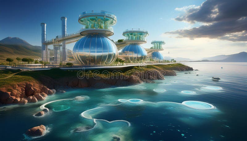 Futuristic Desalination Plant on the Coast Illustrating Advanced ...