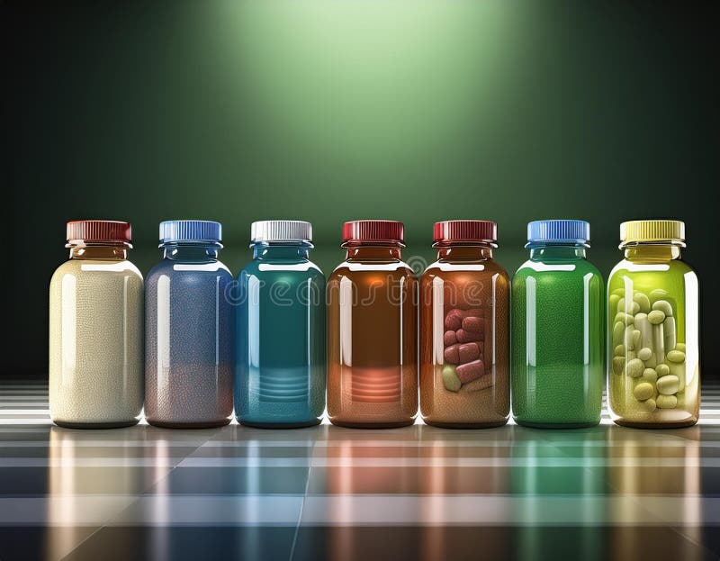Various Dietary Supplement Bottles Rendered on Transparent Background ...