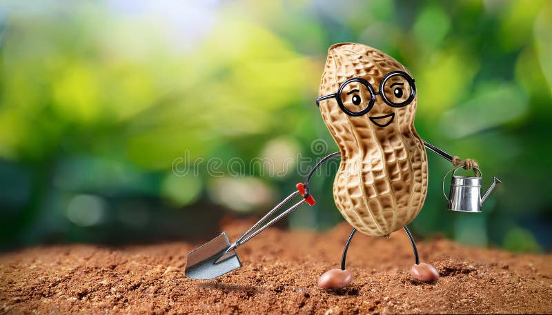 Peanut As Gardener with Spade and Watering Can Stock Illustration ...