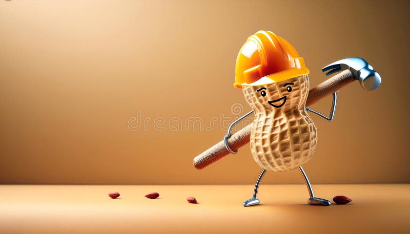 Peanut As Construction Worker with Helmet and Hammer Stock Illustration ...
