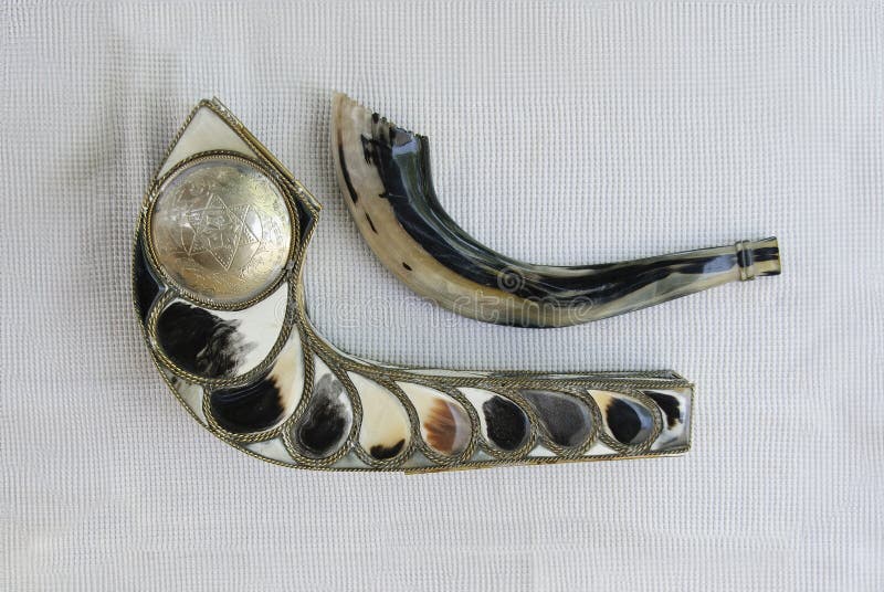 A Small, Polished Ram S Horn Shofar and a Decorative Case. Stock Photo ...