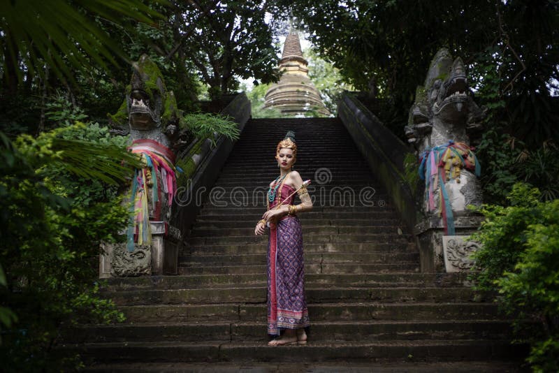 Beautiful ASEAN Woman in Traditional Thai Dvaravati Dress in Thailand ...