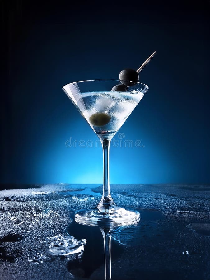 Alaskan Glacier Blue Martini Cocktail with Olives. Generated Image ...