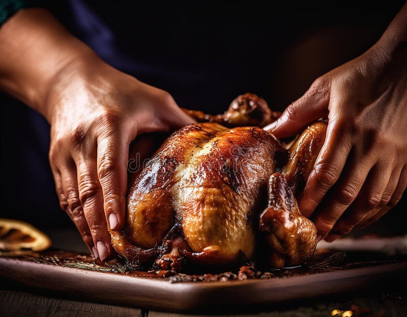 Roast Chicken is Cut Up for Eating with the Hands Stock Illustration ...