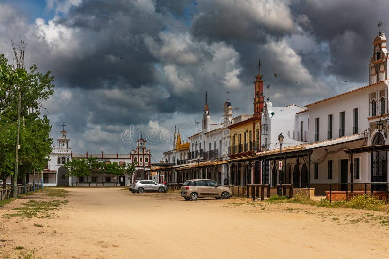 Sand Street and Brotherhood Buildings in El Rocio, Andalusia, Spain ...