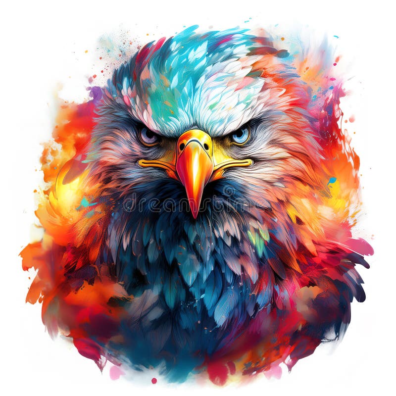 A Majestic Eagle Portrait Bursting with Vibrant Colors. Fierce Gaze ...