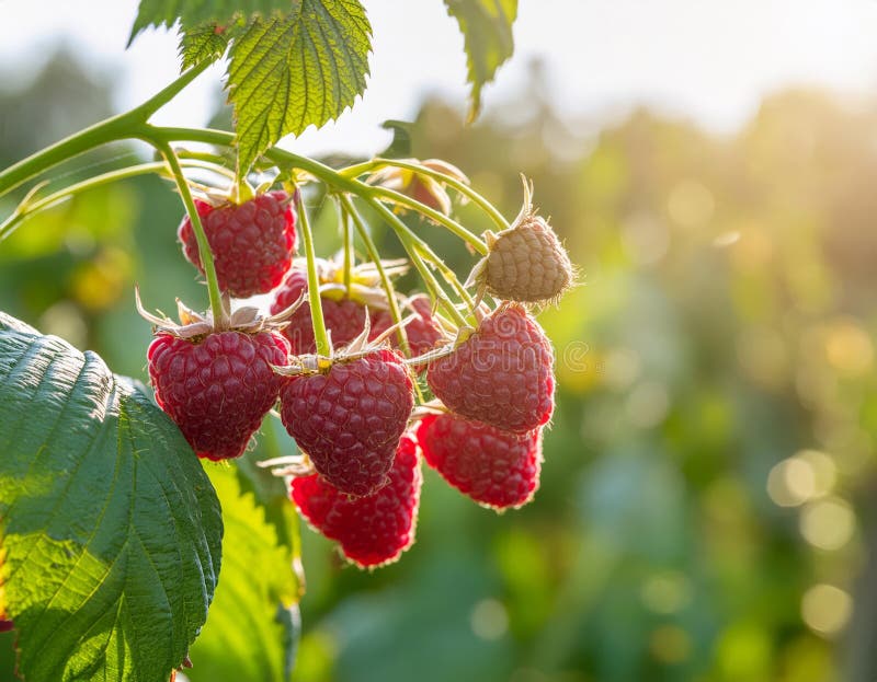 Generated Image of a Bunch of Growing Raspberry Fruit in Their Natural ...