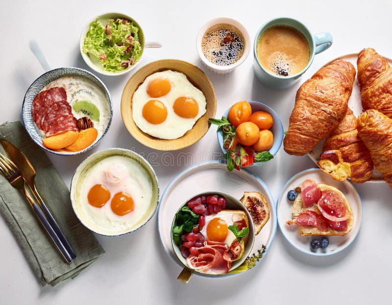 Continental Breakfast Menu on Woden Table Stock Image - Image of cereal ...