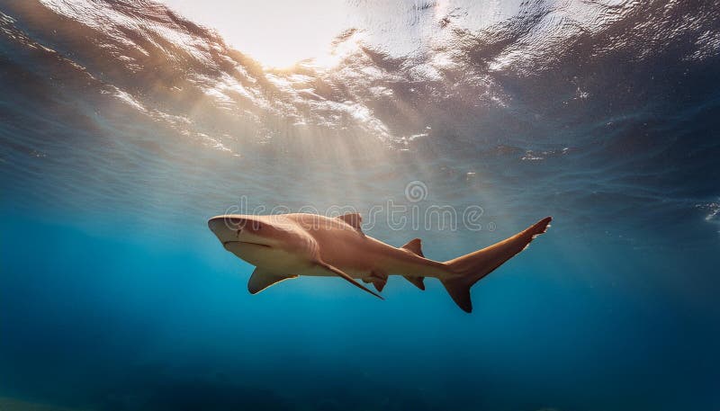 Nurse Shark Swims in Tropical Blue Sea with Sunny Light. Swimming with ...