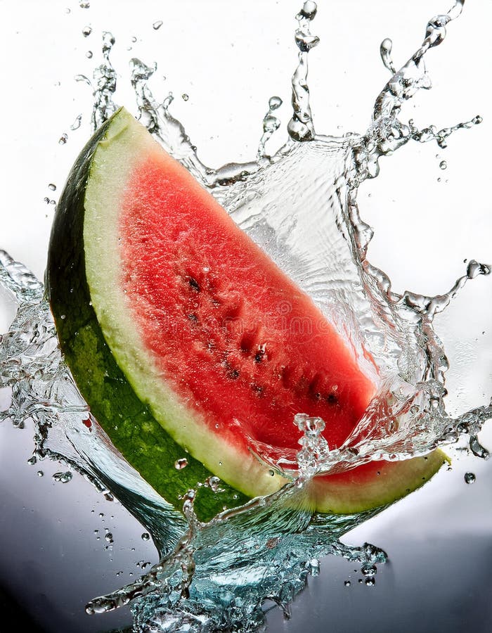 Watermelon and Water Splash Isolated on White Stock Illustration ...