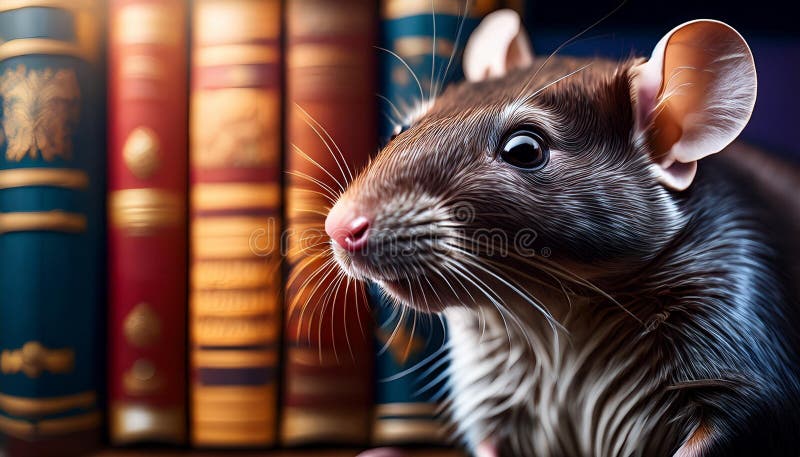 Rat in Library,focus on a Head. Stock Illustration - Illustration of ...