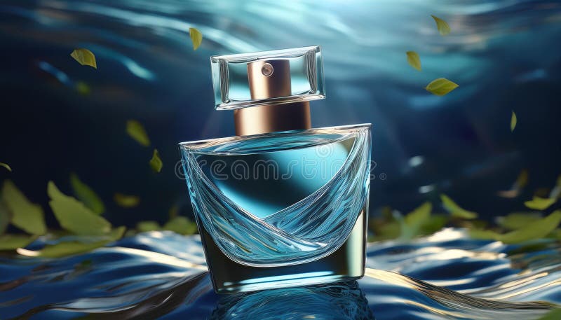 Perfume Bottle on Water with Fallen Leaves Stock Illustration ...