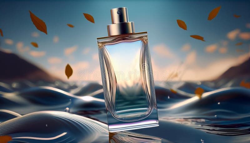 Perfume Bottle on Water with Fallen Leaves Stock Illustration ...
