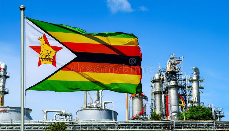 Flag of Zimbabwe Flying Against a Blue Sky Stock Illustration ...