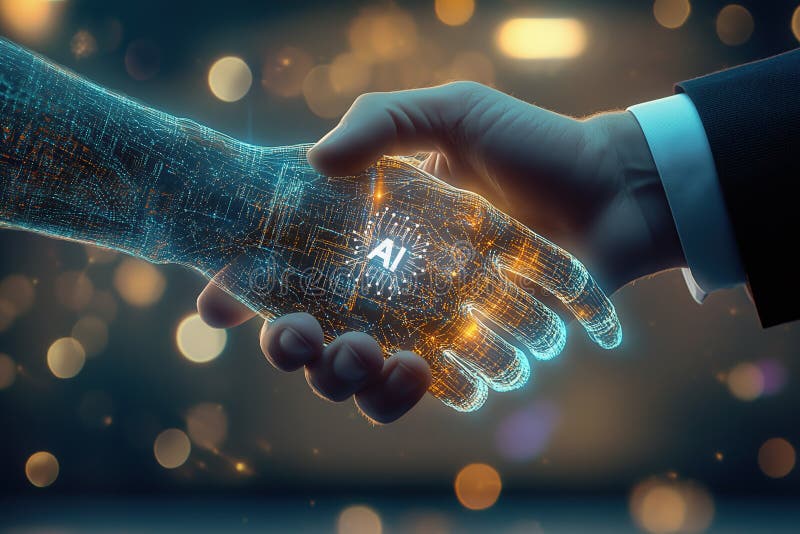 Businessman and Ai Artificial Intelligence Robot Shaking Hands ...