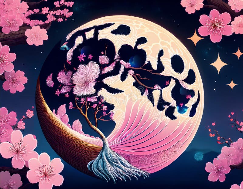 Pink Sakura Moon Swirl - Illustration Stock Illustration - Illustration ...