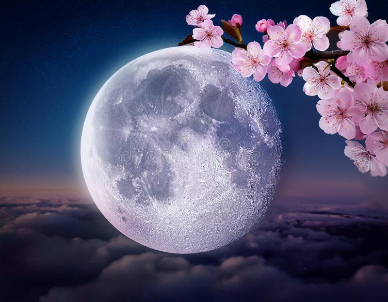 Pink Sakura Moon Swirl - Illustration Stock Illustration - Illustration ...