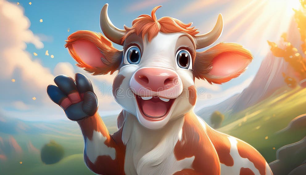Illustration of Funny Cow Cartoon Waving. Stock Illustration ...