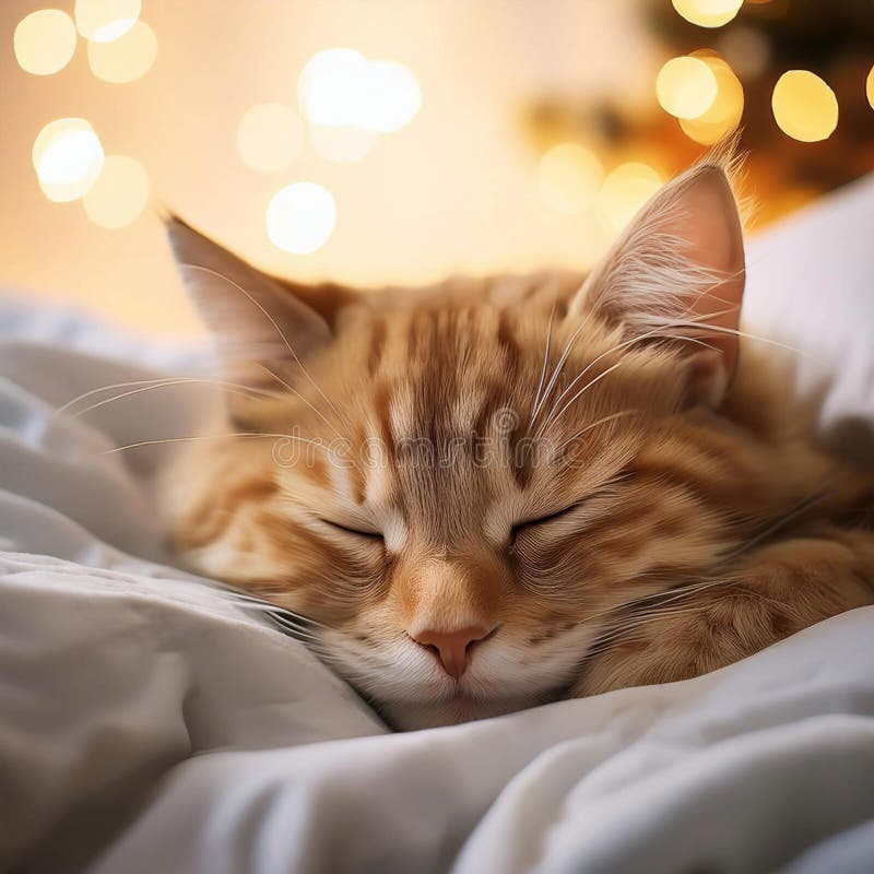 Cat Sleeping in the Bed. World Sleep Day. Two Kittens are Sleeping ...