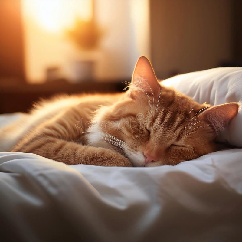 Cat Sleeping in the Bed. World Sleep Day. Two Kittens are Sleeping ...