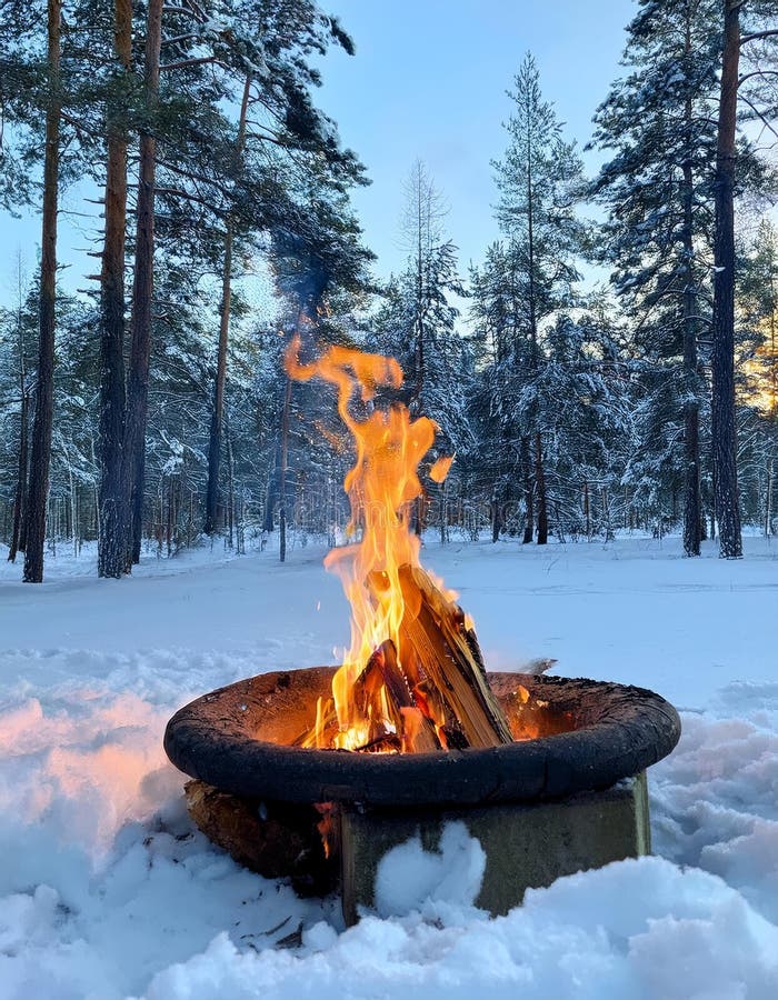 Bonfire in the Winter Forest. the Concept of Winter Travel Stock ...