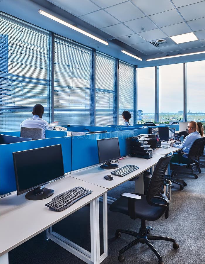 Business People Working on Computers in Modern Open Plan Office with ...