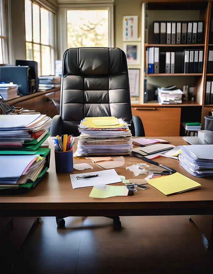 Messy Office Desk with a Lot of Paperwork and Documents on it Stock ...