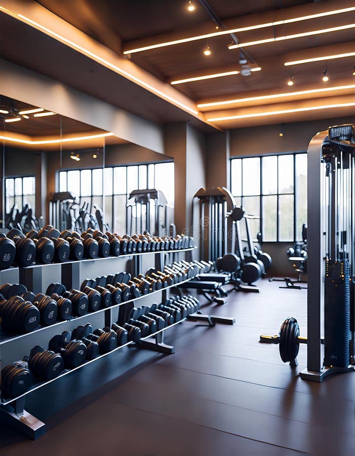 Interior of a Modern Fitness Hall with Rows of Dumbbells Stock ...