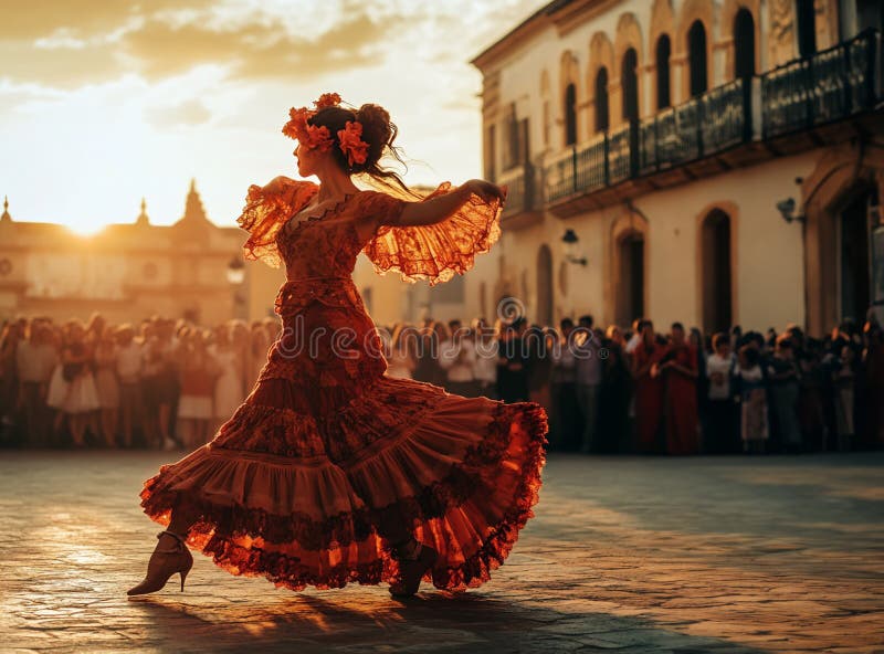 Flamenco Dancer Dancing in Old Spanish Village Stock Illustration ...