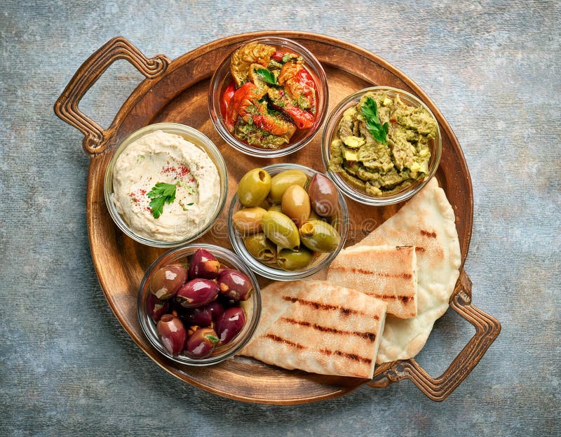 Mediterranean Meze Starter Platter. Mediterranean or Middle Eastern ...